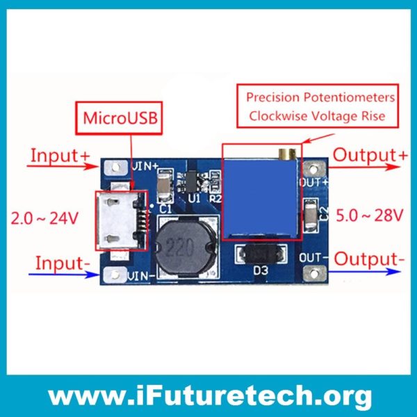 MT3608 DC-DC 2A Step Up Power Module with Micro USB - iFuture Technology